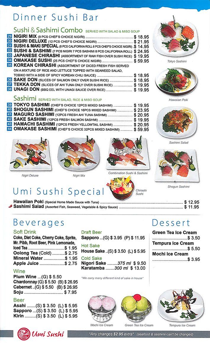 Umi Sushi | Dinner Menu - Modesto, CA