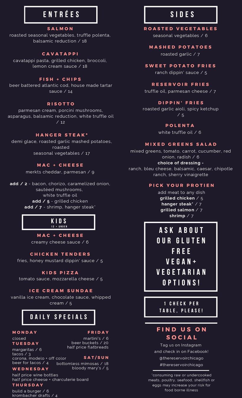 The Reservoir Menu | Chicago, IL